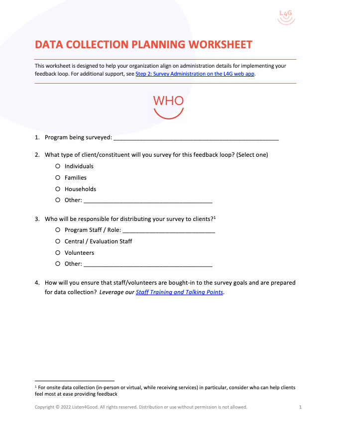 Step 2: Planning for data collection [New page] – Listen4Good